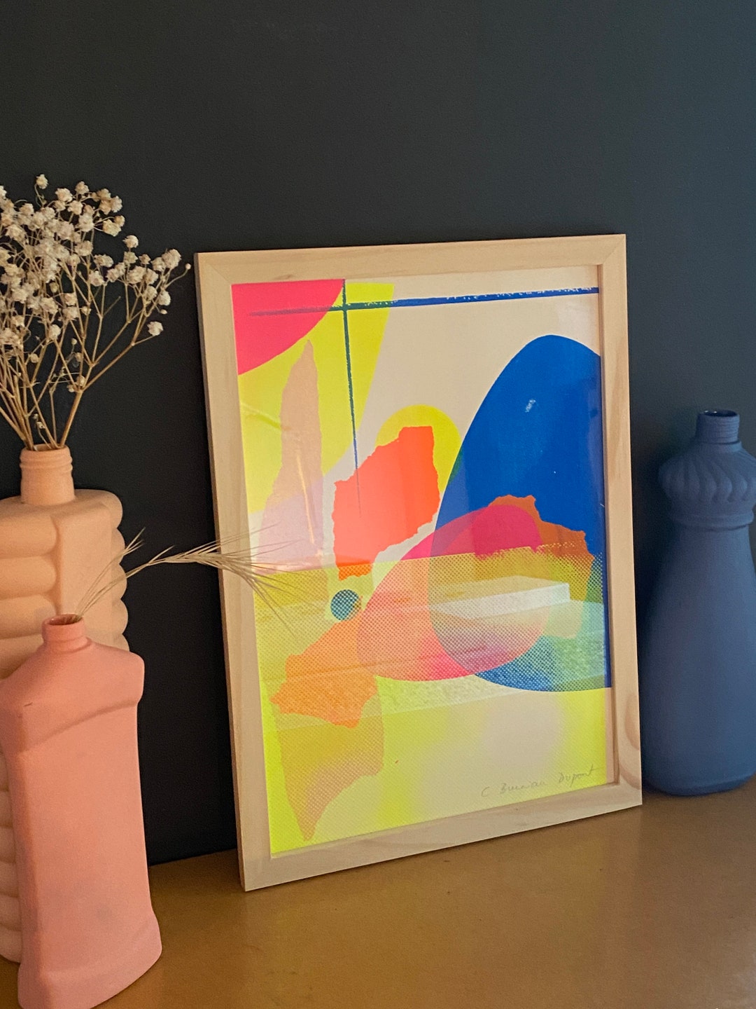 A4 Original and Artisanal Screen Print blue Ovoid - Etsy