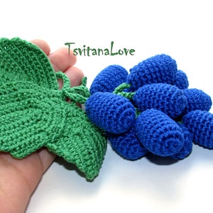 Grapes Toy Kitchen Decor 1pc Crochet Bunch of Grapes Stuffed Fruit ...