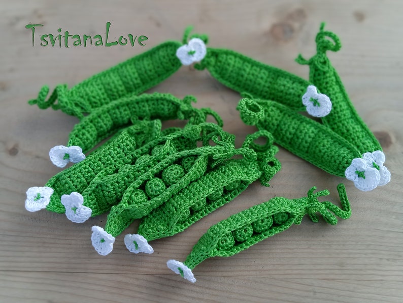 Pea Pod With 5 Peas - Crochet Play Kitchen Food - Motor Skills ...