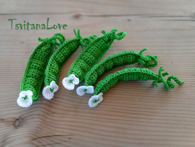Pea Pod With 5 Peas - Crochet Play Kitchen Food - Motor Skills ...