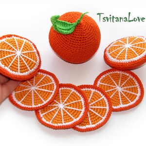 Crochet Whole Orange or Orange Slice (6 Pcs+) Kitchen Play Set - Tea ...