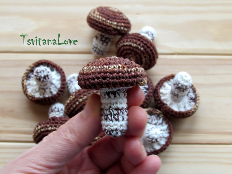 Small Mushroom (1pc+) - Realistic Crochet Amigurumi Fungi - Play Food ...