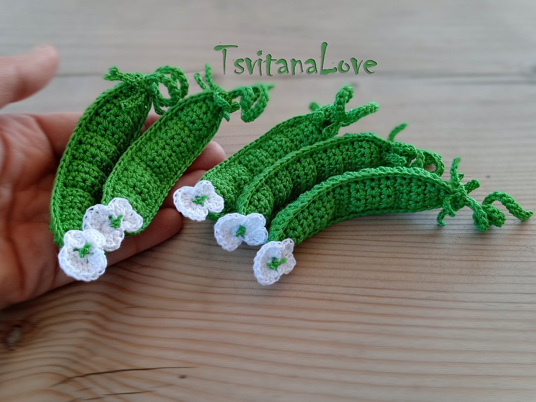 Pea Pod With 5 Peas - Crochet Play Kitchen Food - Motor Skills ...