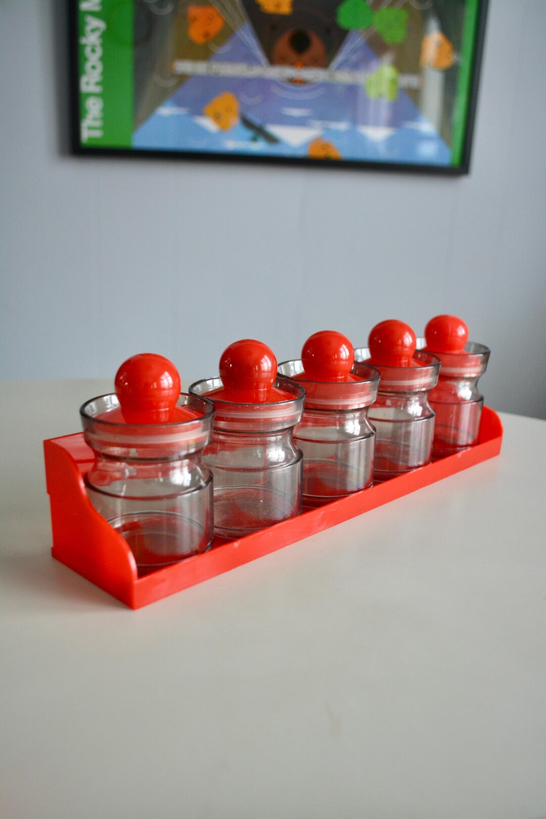 Vintage 1980's Set of Five Red Plastic Spice Jars or Storage Canisters ...