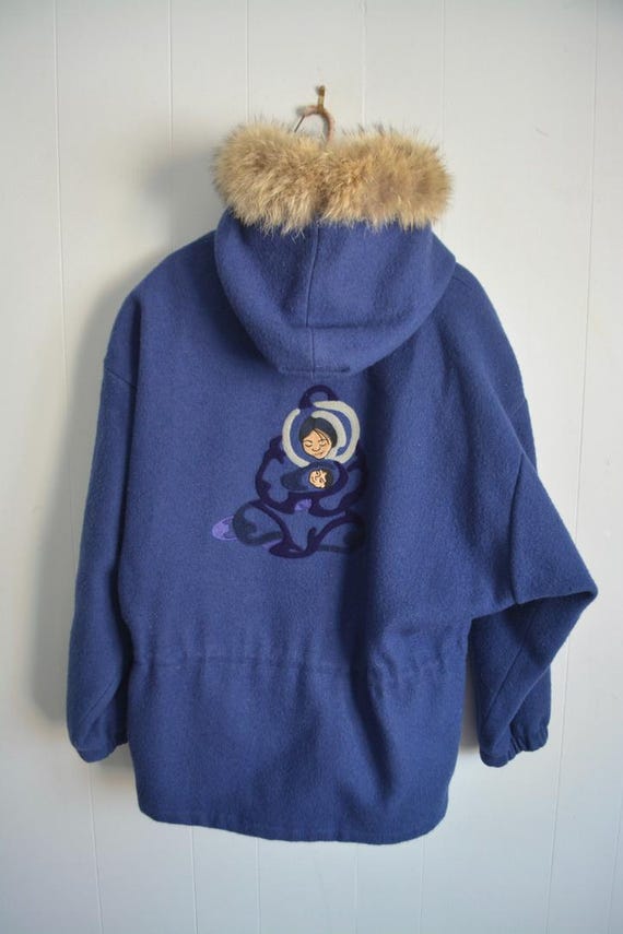 Vintage 1980s 1990s Canadian INUIT Design Wool Hooded… - Gem