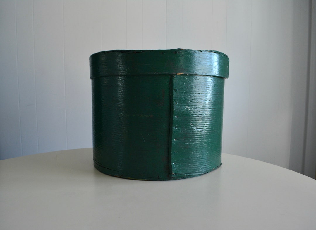 Vintage Antique Primitive Large Round Cheese Box Painted in Green. Bent ...