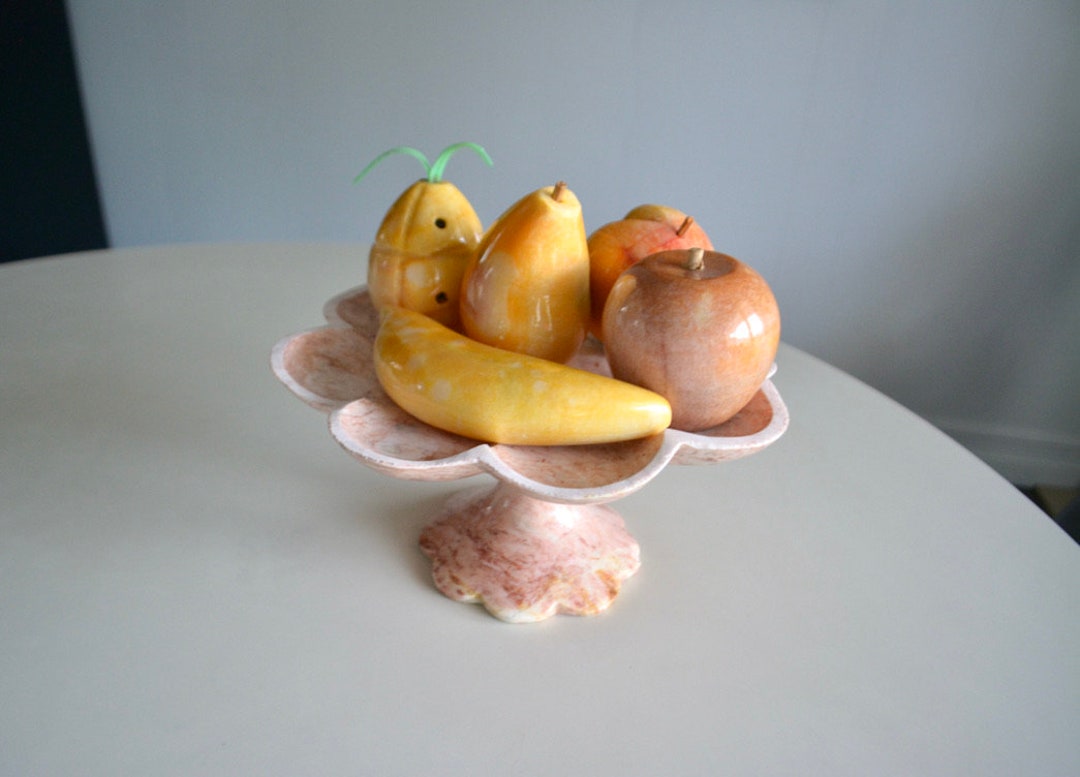 Vintage Italian Alabaster Stone Fruit on Raised Pedestal Platter ...