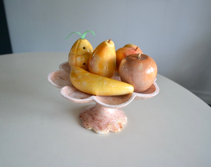 Vintage Italian Alabaster Stone Fruit on Raised Pedestal Platter ...