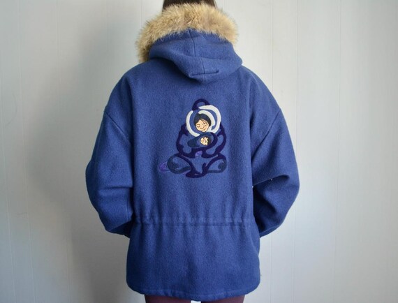 Vintage 1980s 1990s Canadian INUIT Design Wool Hooded… - Gem