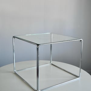 Vintage Glass and Chrome Cube 70s 80s Side Tables. Retro Glass & Bent ...