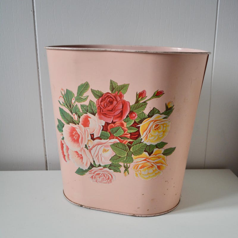 Vintage Rose Trash Can - Etsy