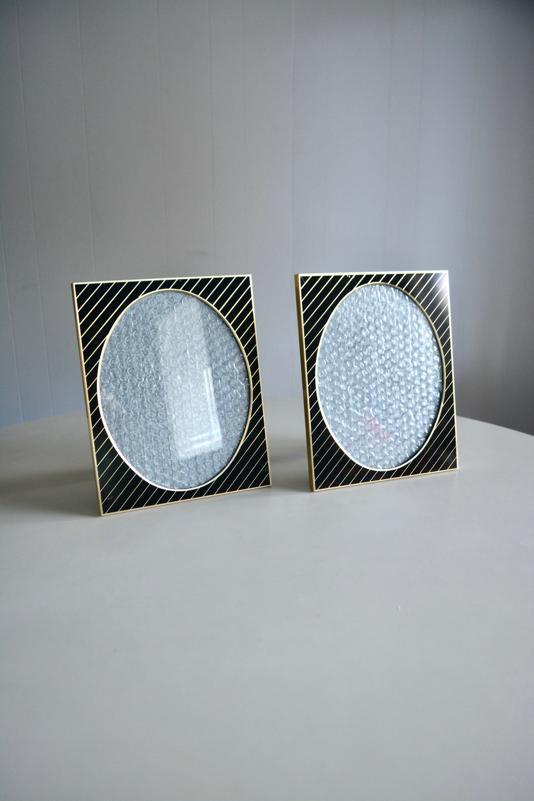 Vintage 80s Glass Black & Gold Photo Table Frame Set. Postmodern Wall ...