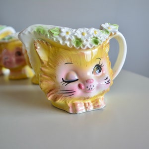 Vintage Mid Century Enesco Winking Cat Miss Priss Creamer Sugar ...