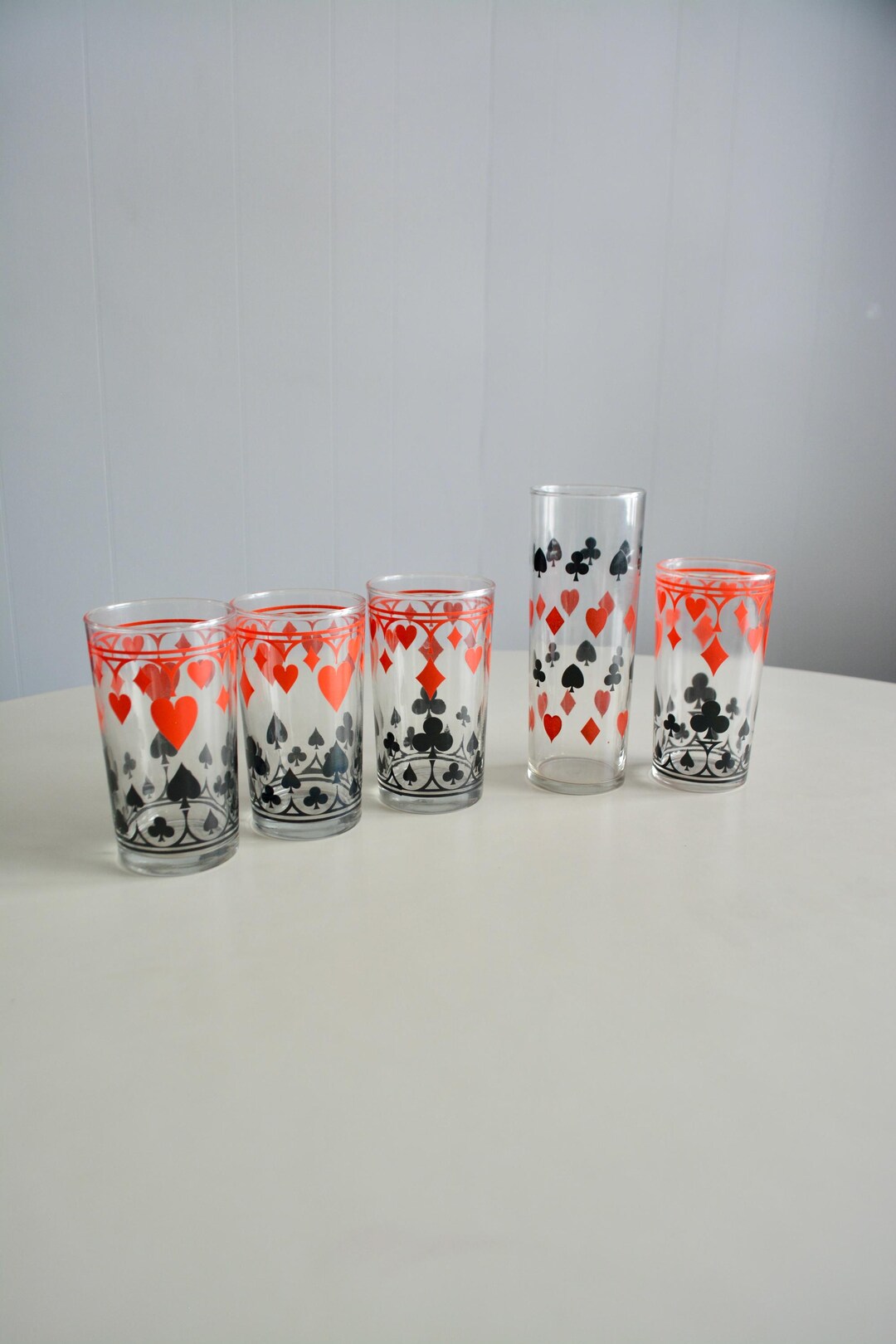 Vintage Mid Century Mustard Jar Drinking Glasses With Black & Red ...