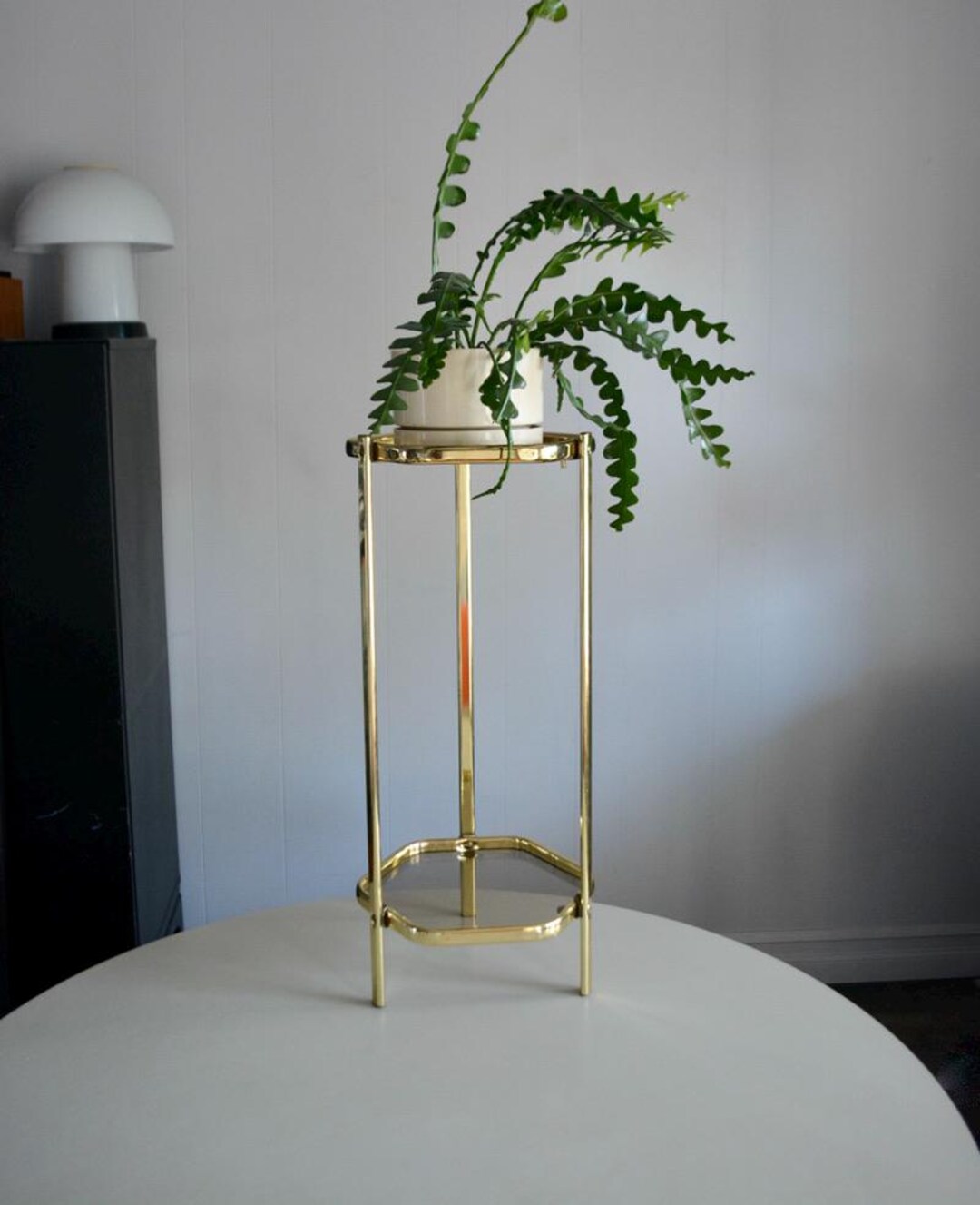 Vintage Gold Metal and Smokey Glass 70s 80s Side Table. 1980s Glass ...