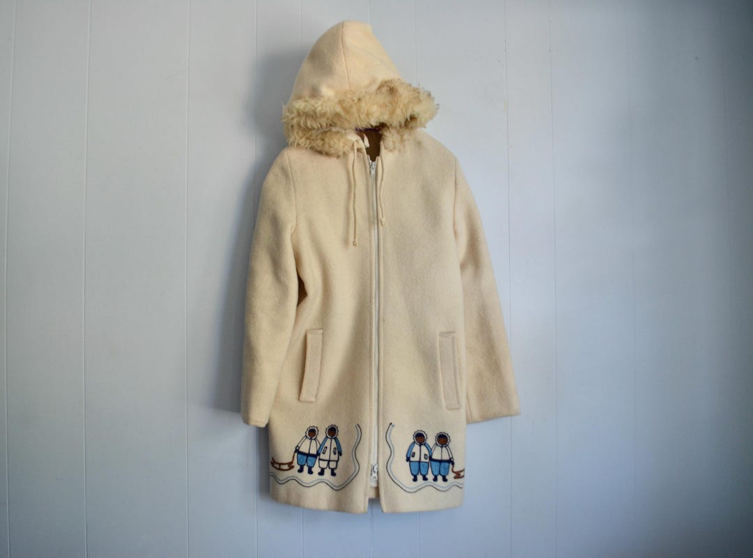 Vintage 1970s Canadian INUIT Design Wool Hooded Parka. 70s Embroidered ...