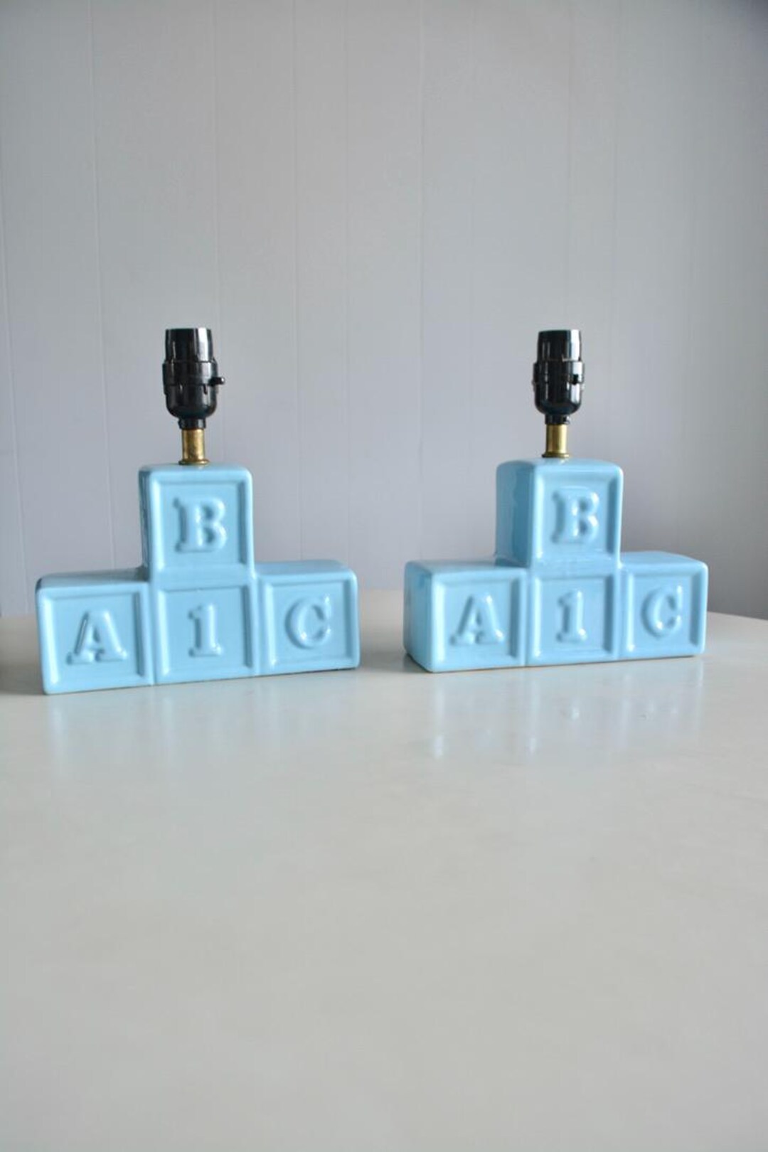Vintage 80s Blue Blocks ABC Table Lamp Set. Vintage Ceramic Unisex Baby ...
