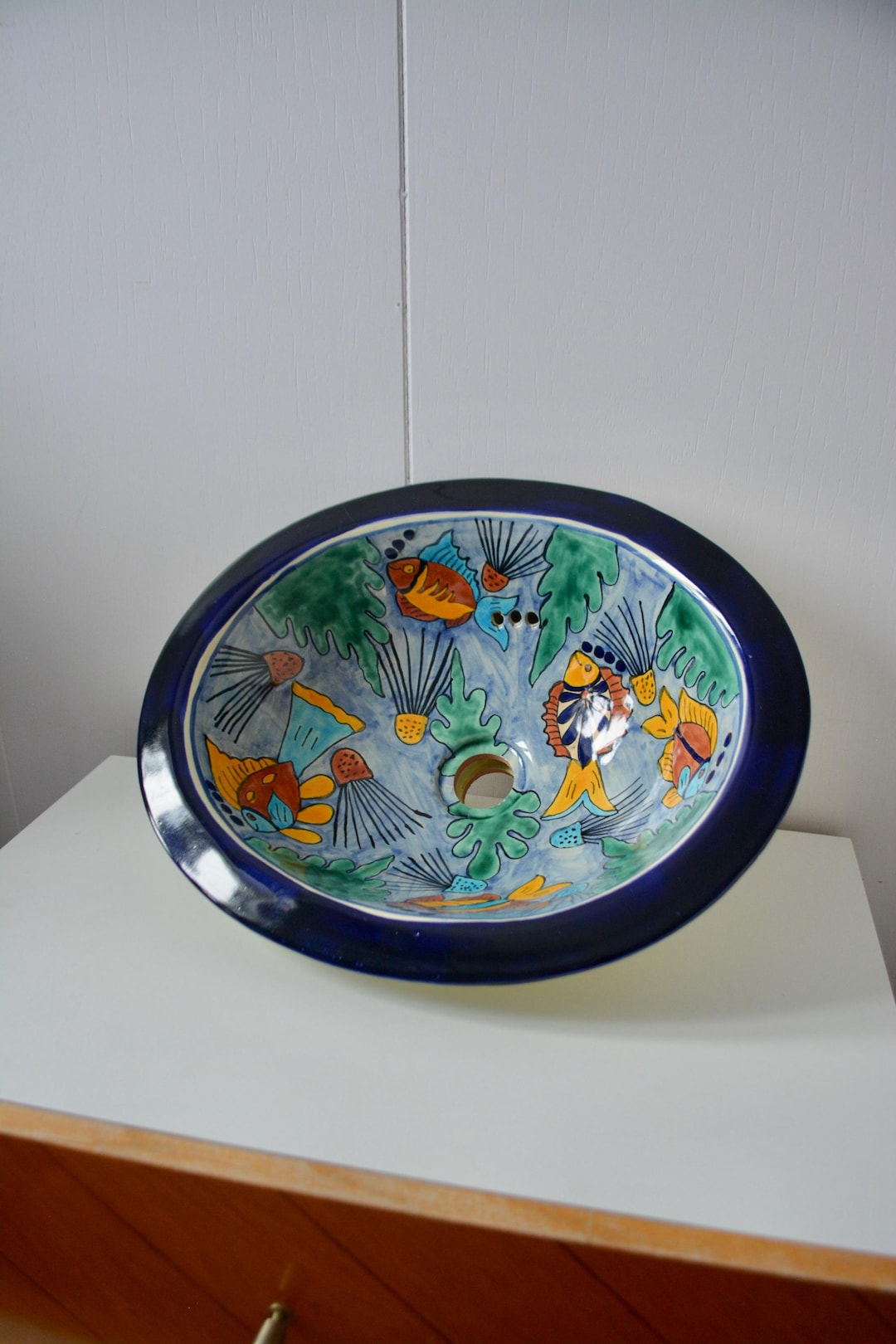 Vintage Hecho in Mexico TALAVERA Handmade Ceramic Sink With Fish Design ...