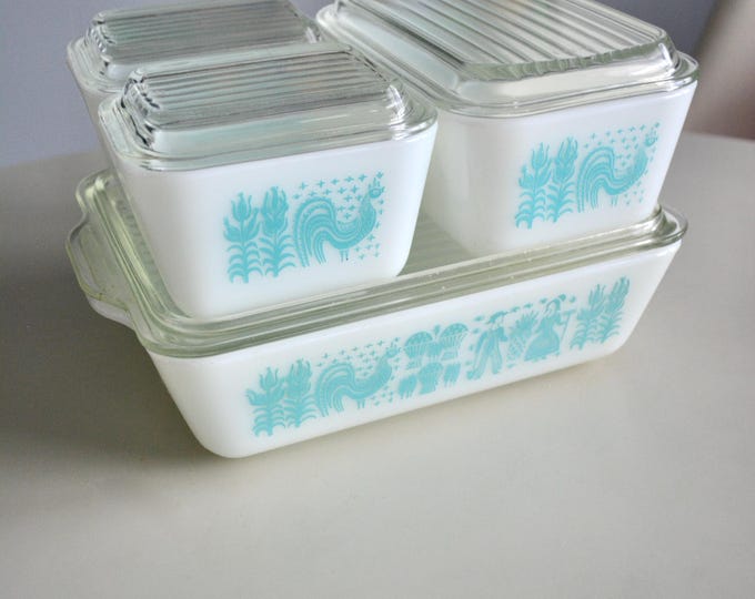 Vintage Mid Century Pyrex Amish Butterprint Pattern Complete Fridgies ...