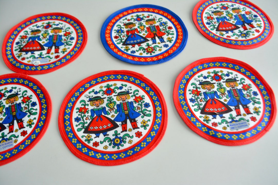 Vintage Tyrolean Mid Century Fabric Coasters Doilies Set. Austrian Folk ...