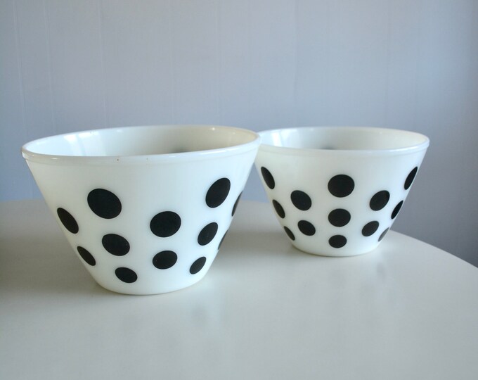 Vintage Fire King Black Polka Dot Splash Proof Mixing Bowls Set of 2 ...