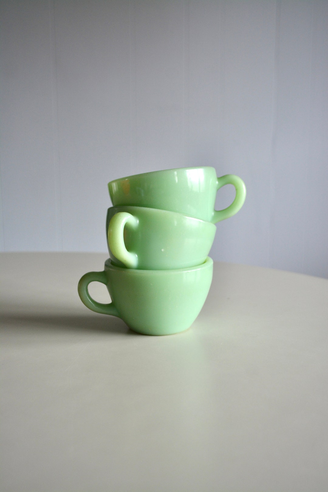 Vintage Mid Century Fire King Green Jadeite Restaurant Ware Cups. Set ...