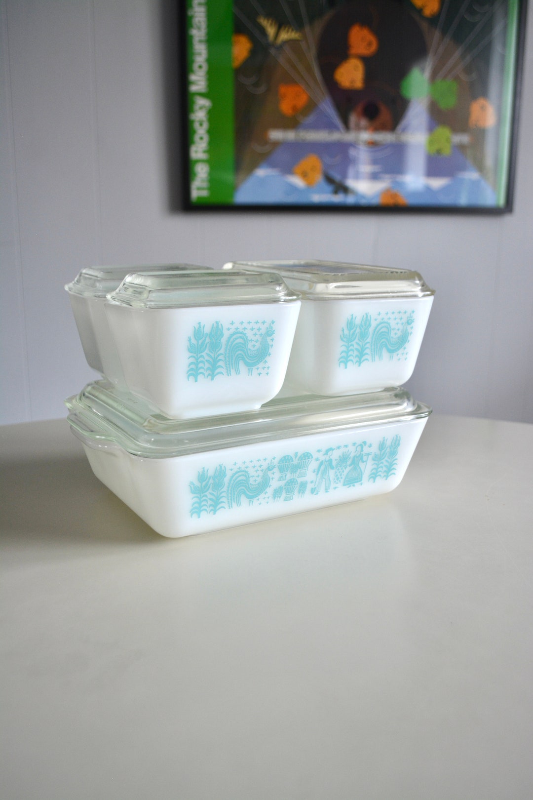 Vintage Mid Century Pyrex Amish Butterprint Pattern Complete Fridgies ...