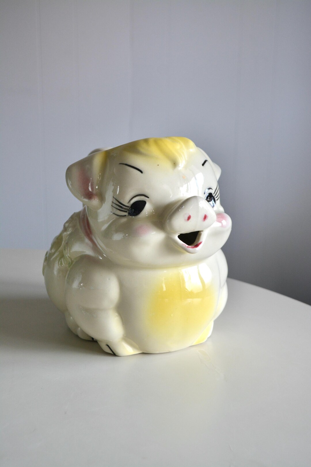 Vintage Pig Ceramic Pitcher Mid Century American Bisque Pottery. Retro ...