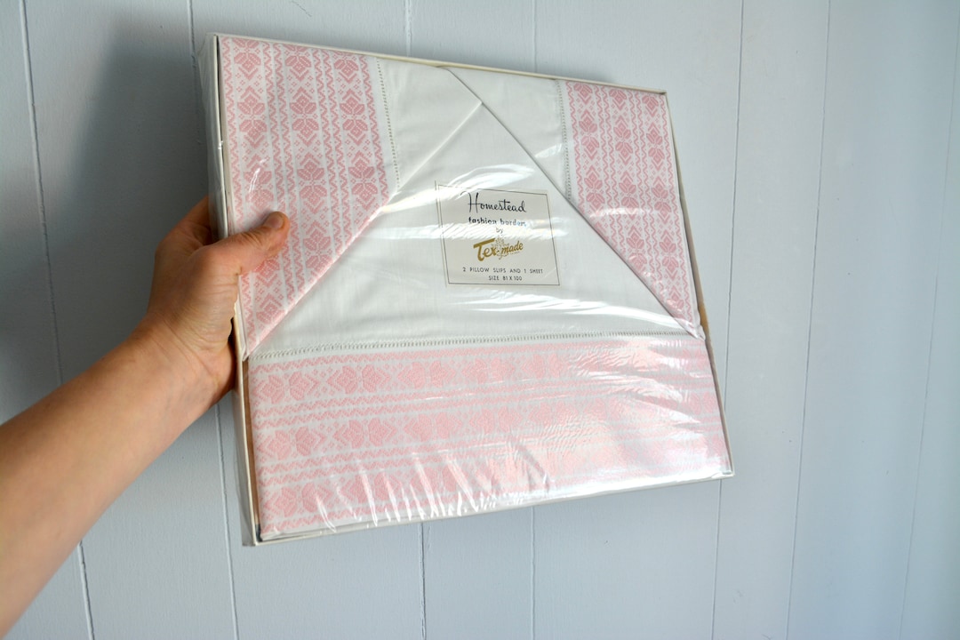 Vintage Mid Century NOS Tex-made Homestead Fashion Borders Cotton Bed ...