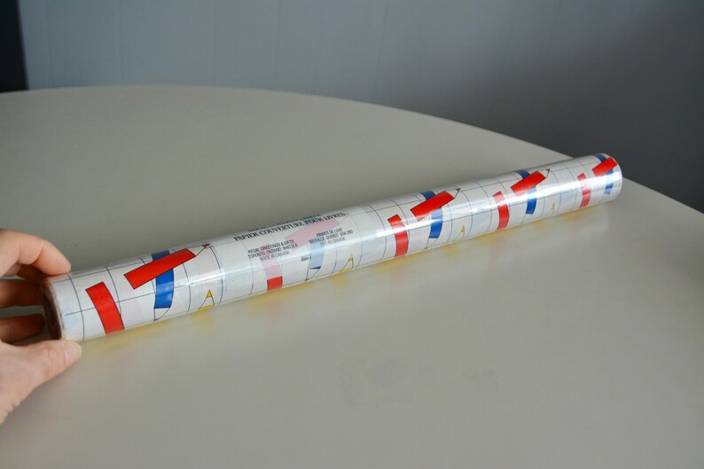 Vintage NOS 1980s Wrapping Paper Roll Colouring Pencils Grid Pattern ...