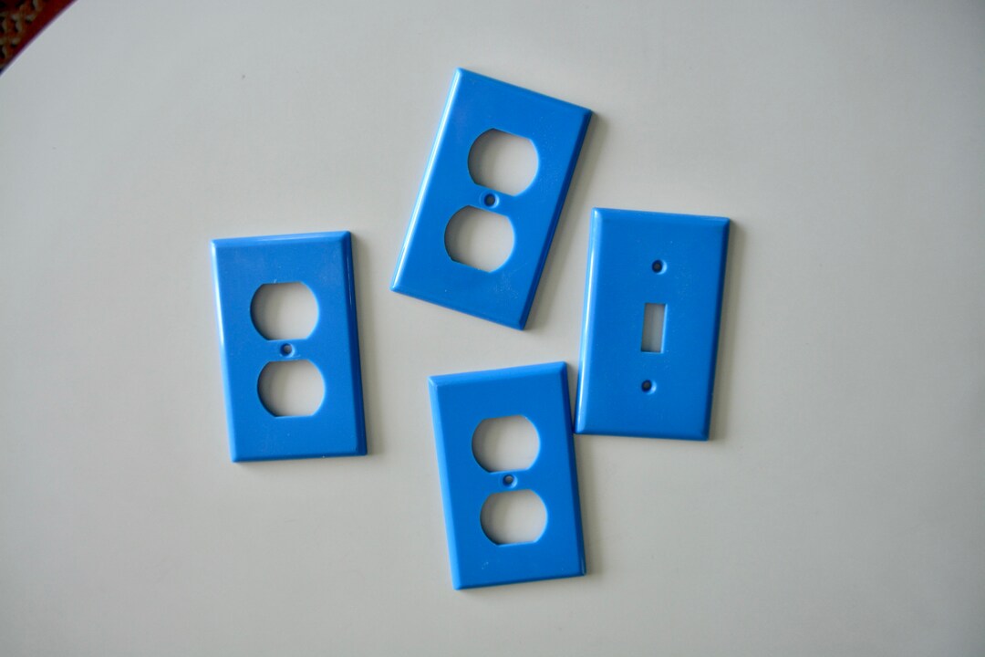 Vintage Blue Plastic Light Switch Plate Cover. 80s Home Decor Blue ...