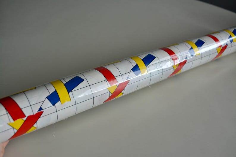 Vintage NOS 1980s Wrapping Paper Roll Colouring Pencils Grid Pattern ...