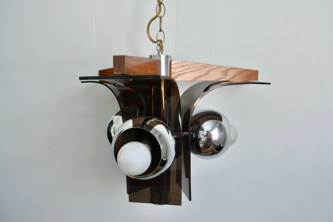 Vintage 1970s Retro Chrome Pendant Light. 70s Ceiling Hanging Light ...