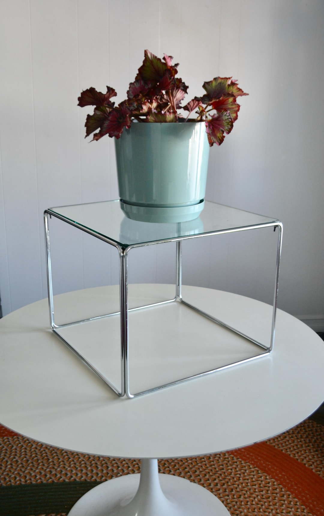 Vintage Glass and Chrome Cube 70s 80s Side Tables. Retro Glass & Bent ...
