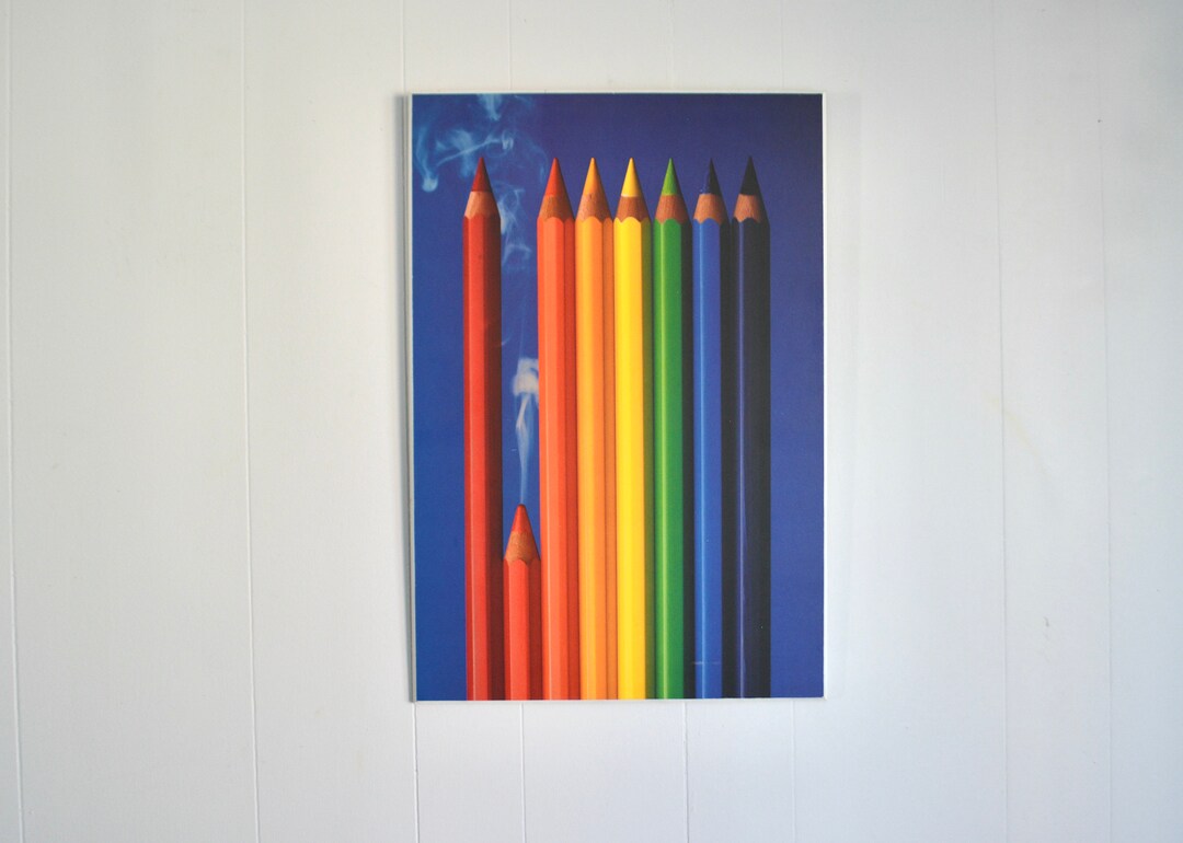 Vintage 80s 90s Colouring Pencils Print Poster Mounted on Wood - Etsy