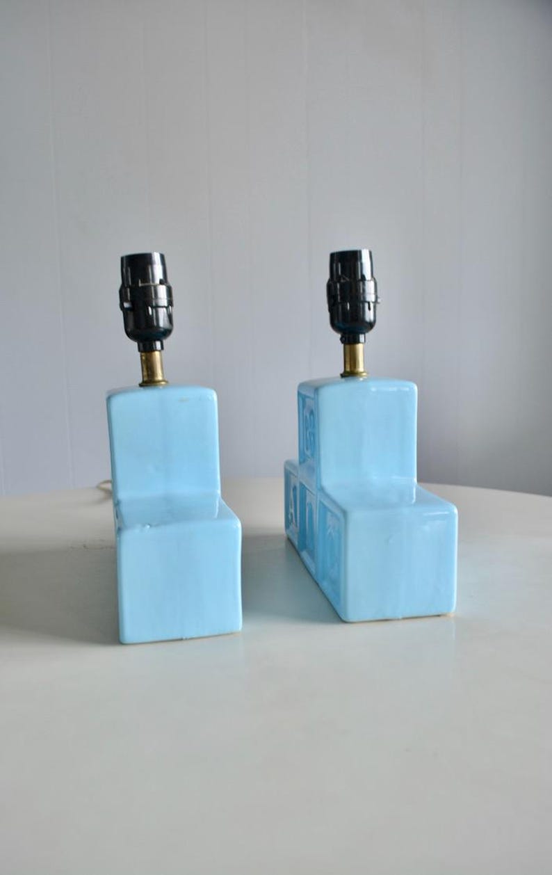 Vintage 80s Blue Blocks ABC Table Lamp Set. Retro Ceramic Unisex Baby ...