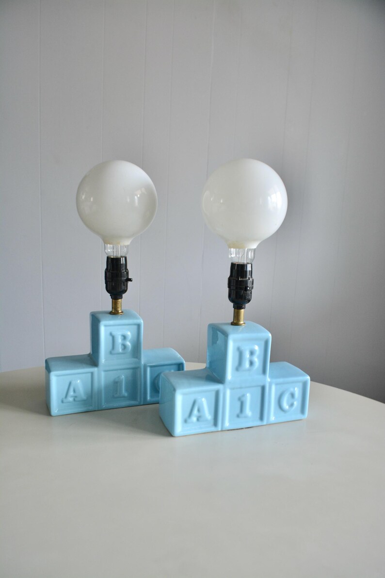Vintage 80s Blue Blocks ABC Table Lamp Set. Retro Ceramic Unisex Baby ...