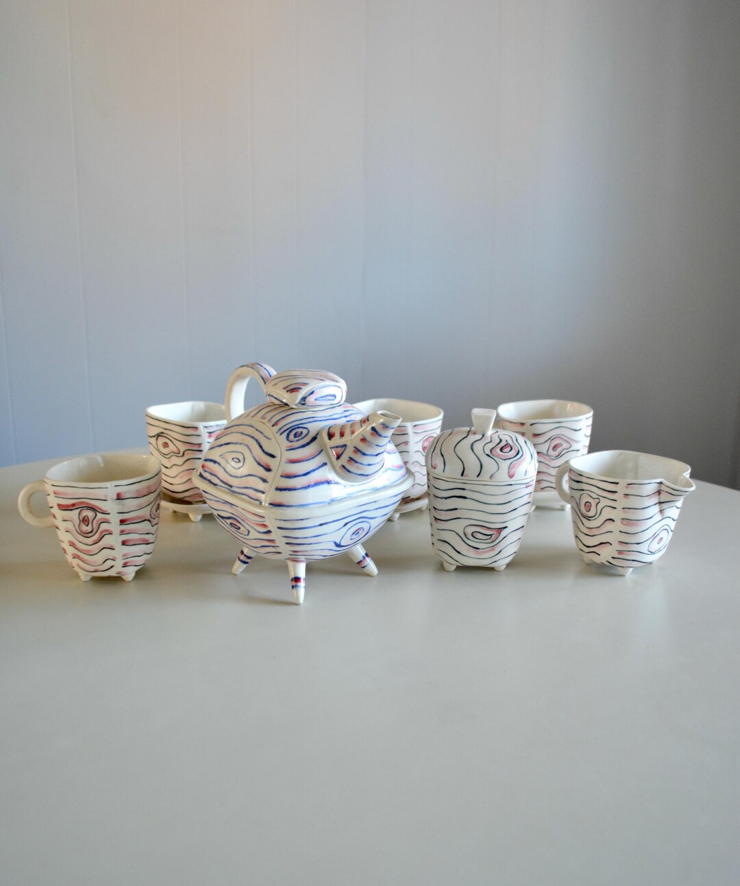 Vintage 1990 Handmade Pottery Tea Set Design. Memphis Style New Wave ...