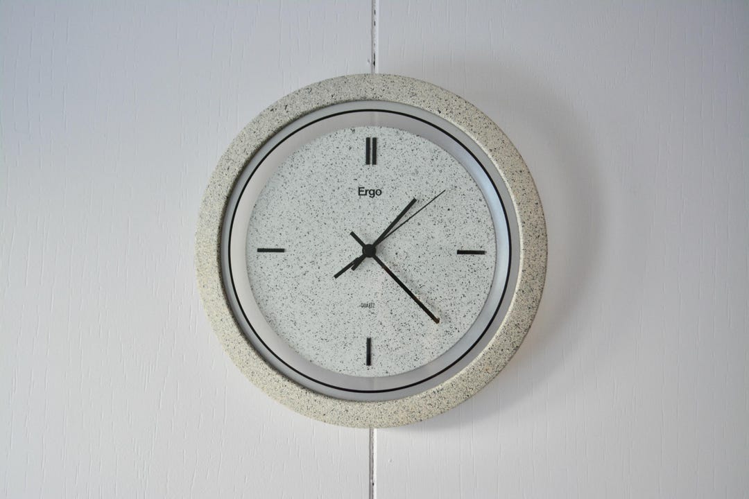 Vintage 80s Ergo Quartz Wall Clock. Post Modern Speckled Stone Effect ...