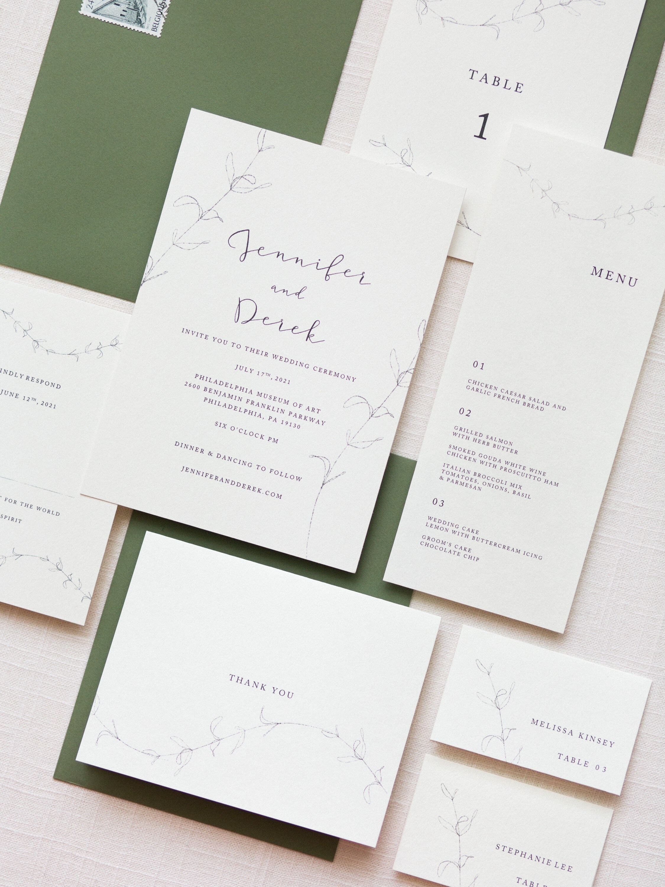 Minimalist Leaf Vine Line Drawing Menus wedding / Rehearsal | Etsy