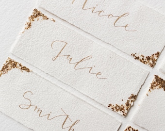 Gold Dipped Handmade Paper Name Tag / Nametag/ Tags / | Etsy