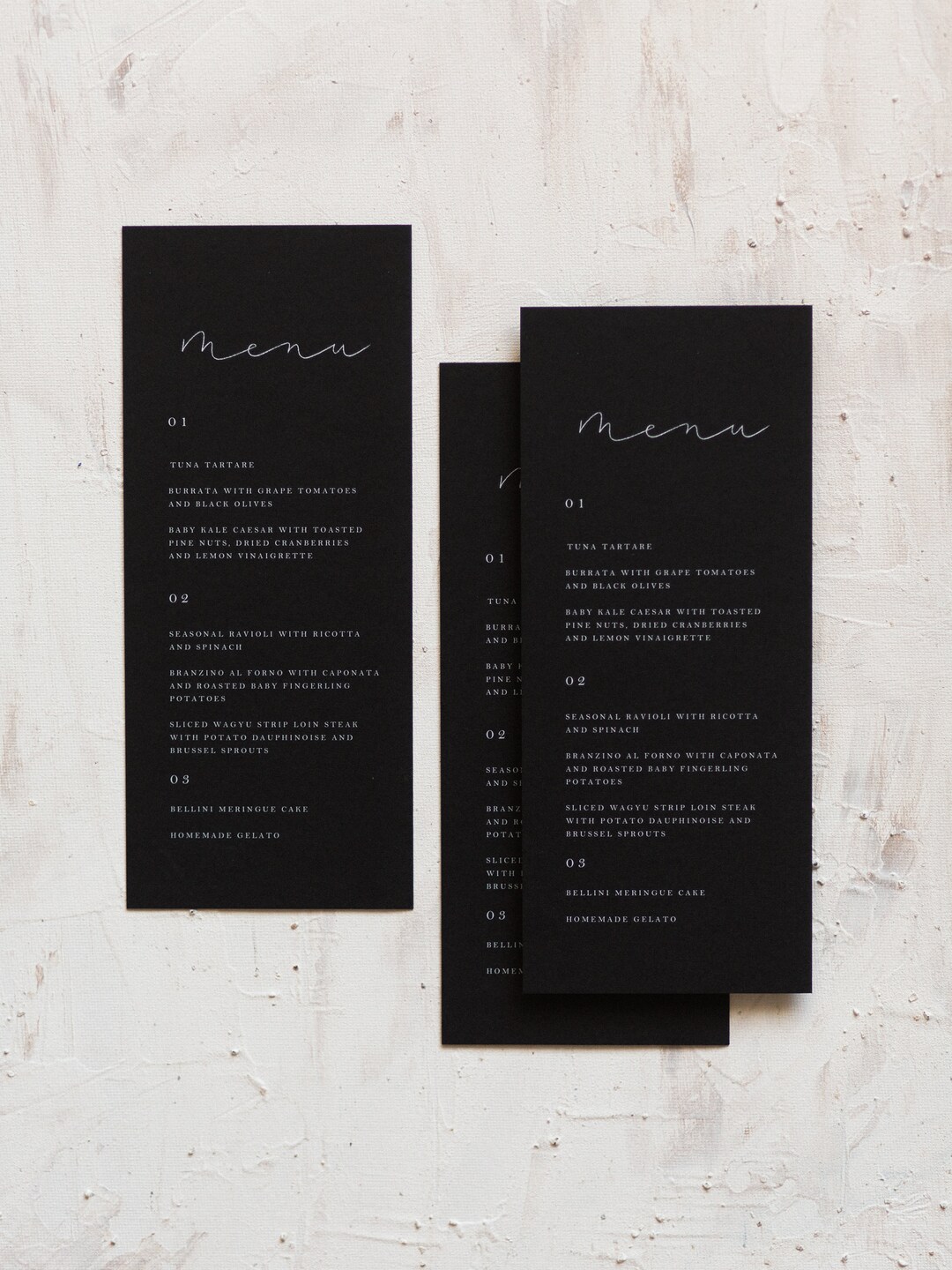 Cardstock Minimal Minimalist Black Menus (wedding / Rehearsal Dinner ...