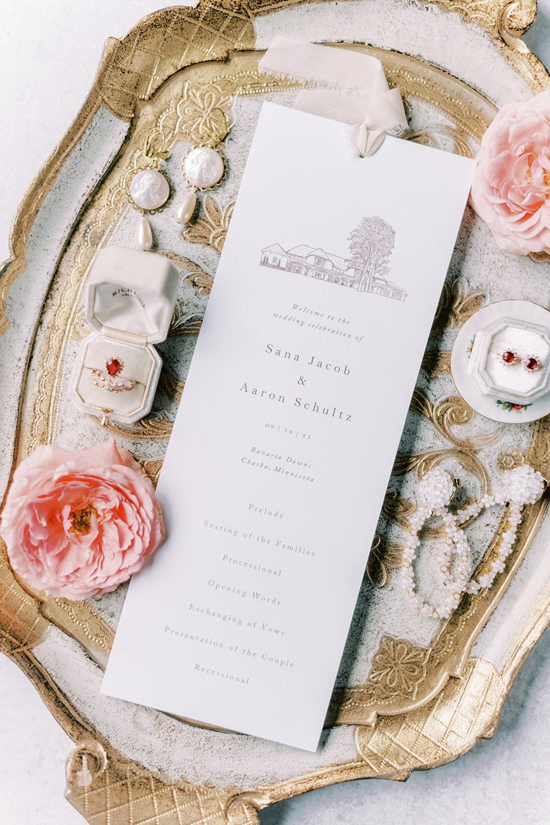 Ceremony Card With Ribbon (wedding / Rehearsal Dinner/ Reception Menu ...