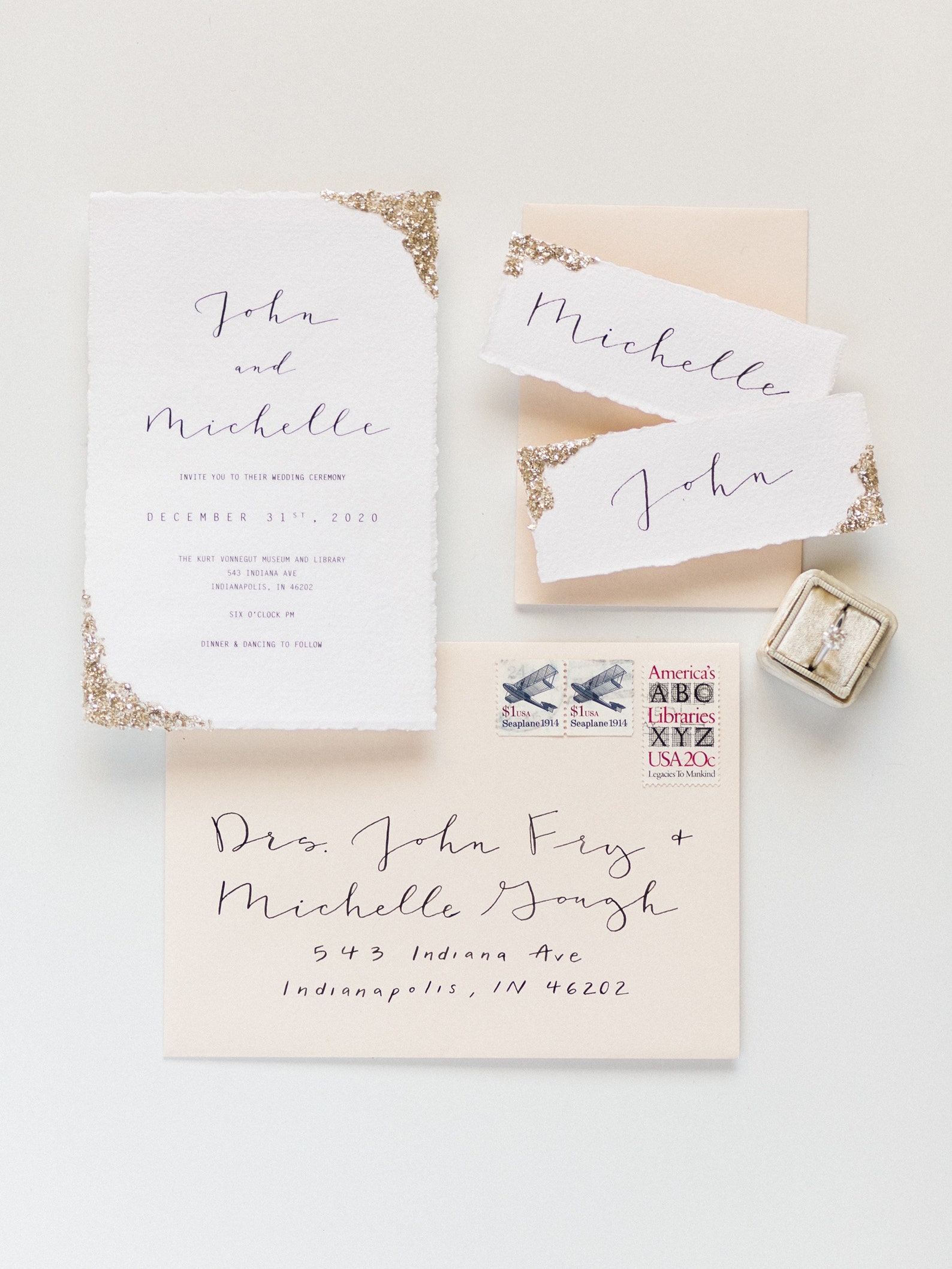 Silver Pearl Texture Flakes Wedding Invitations, Sample Invite Suite ...