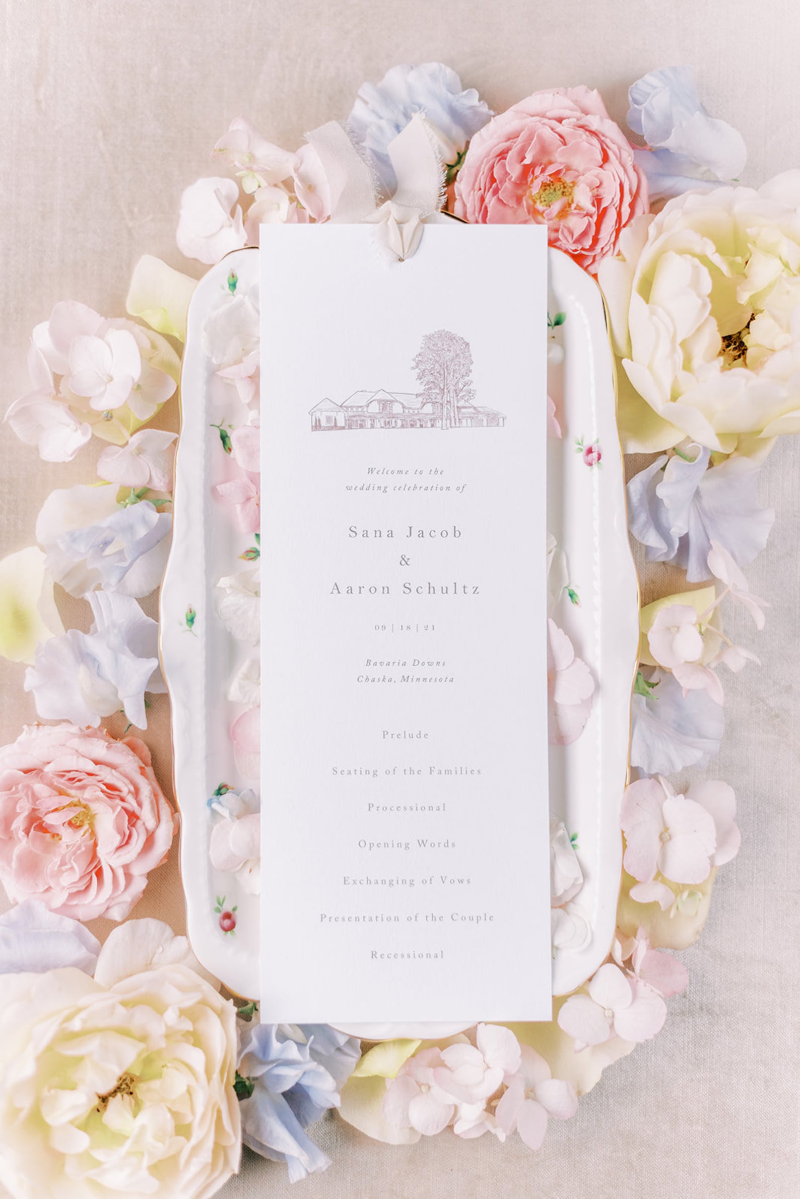 Ceremony Card With Ribbon (wedding / Rehearsal Dinner/ Reception Menu ...
