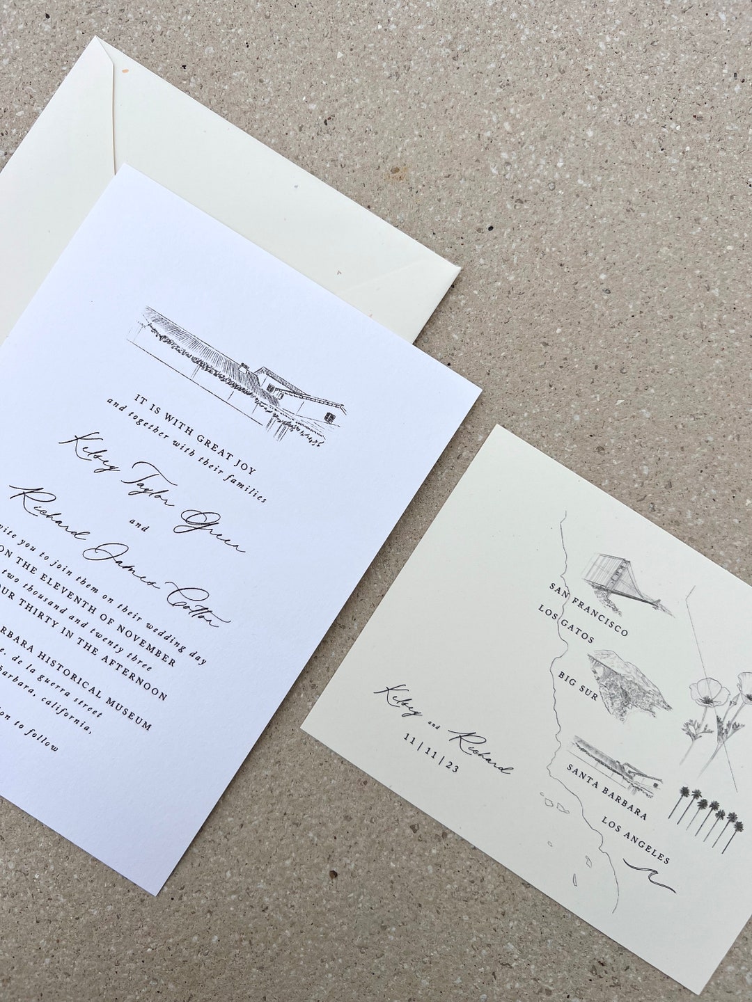 Venue Illustration Wedding Invitations, Invite Suite, Custom Monogram ...