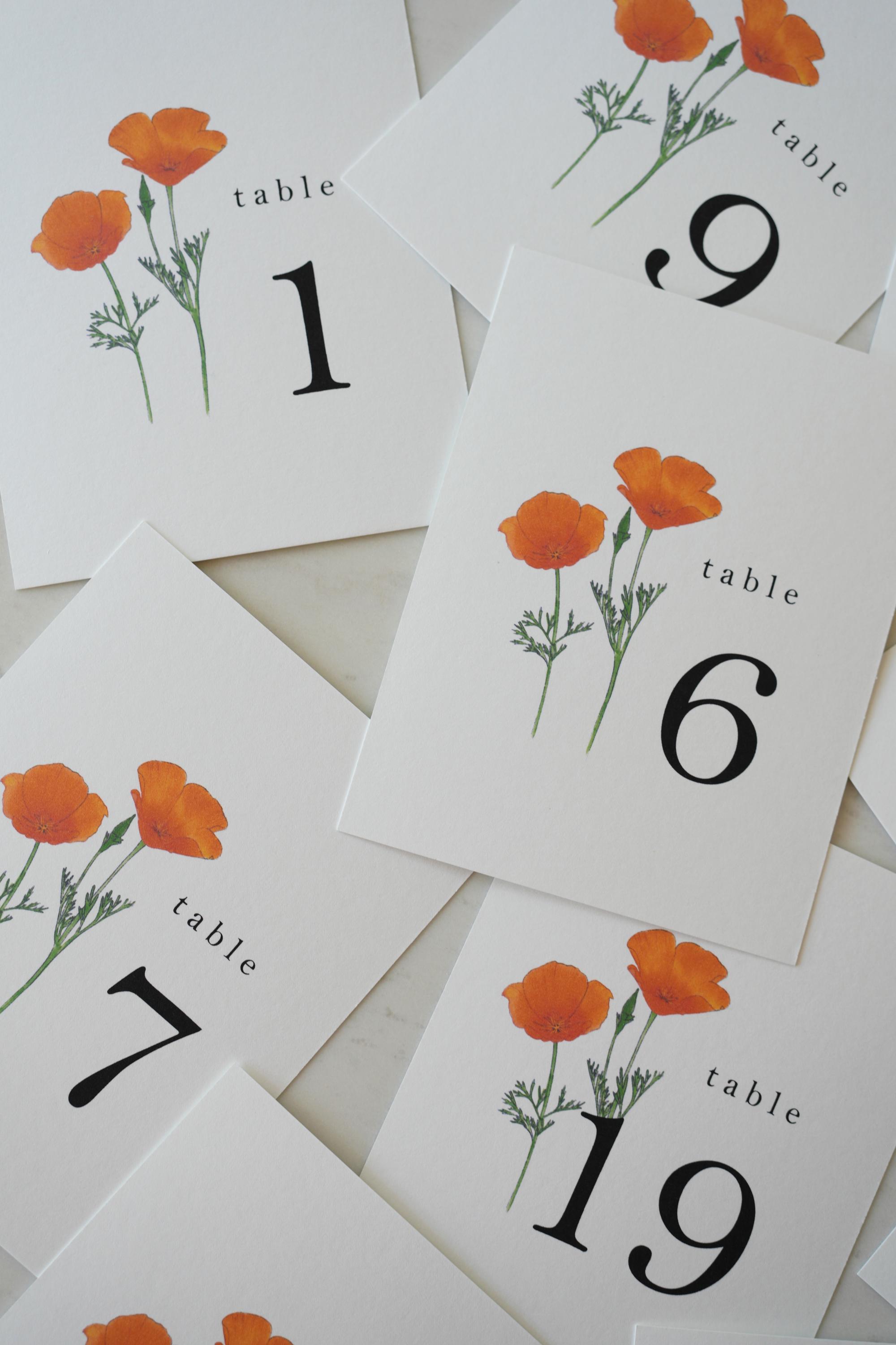 California Orange Poppies, Poppy Flower Table Numbers | Minimalist ...