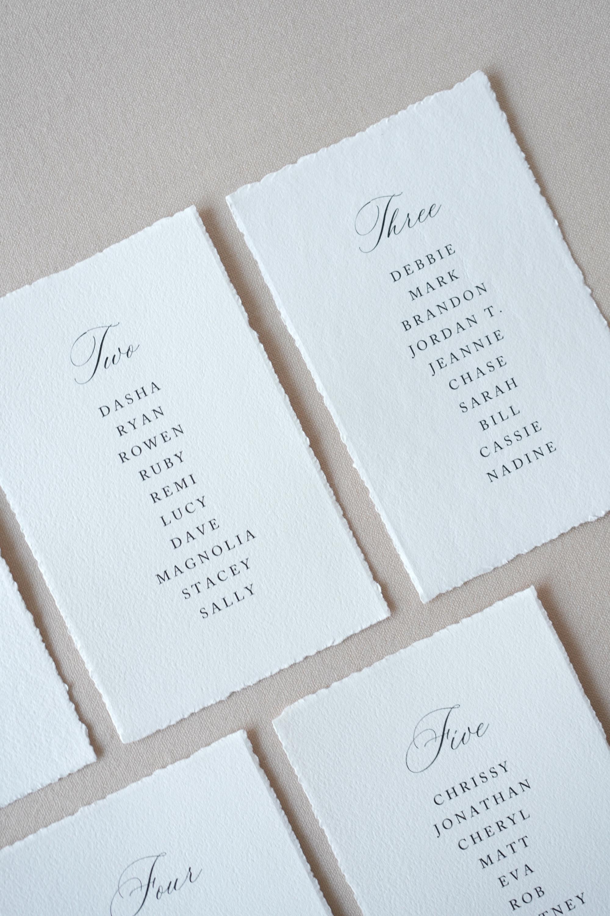 Handmade Paper Seating Chart Table Number Names | Minimalist - Etsy