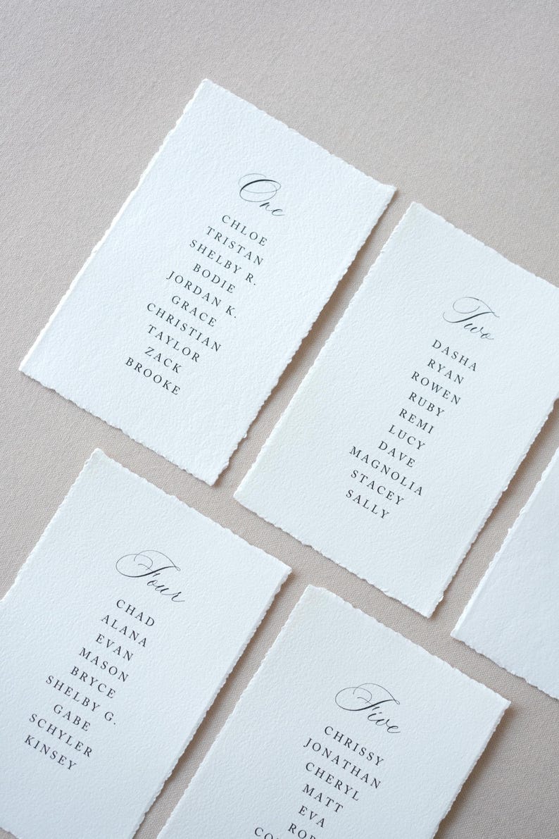 Handmade Paper Seating Chart Table Number Names | Minimalist - Etsy