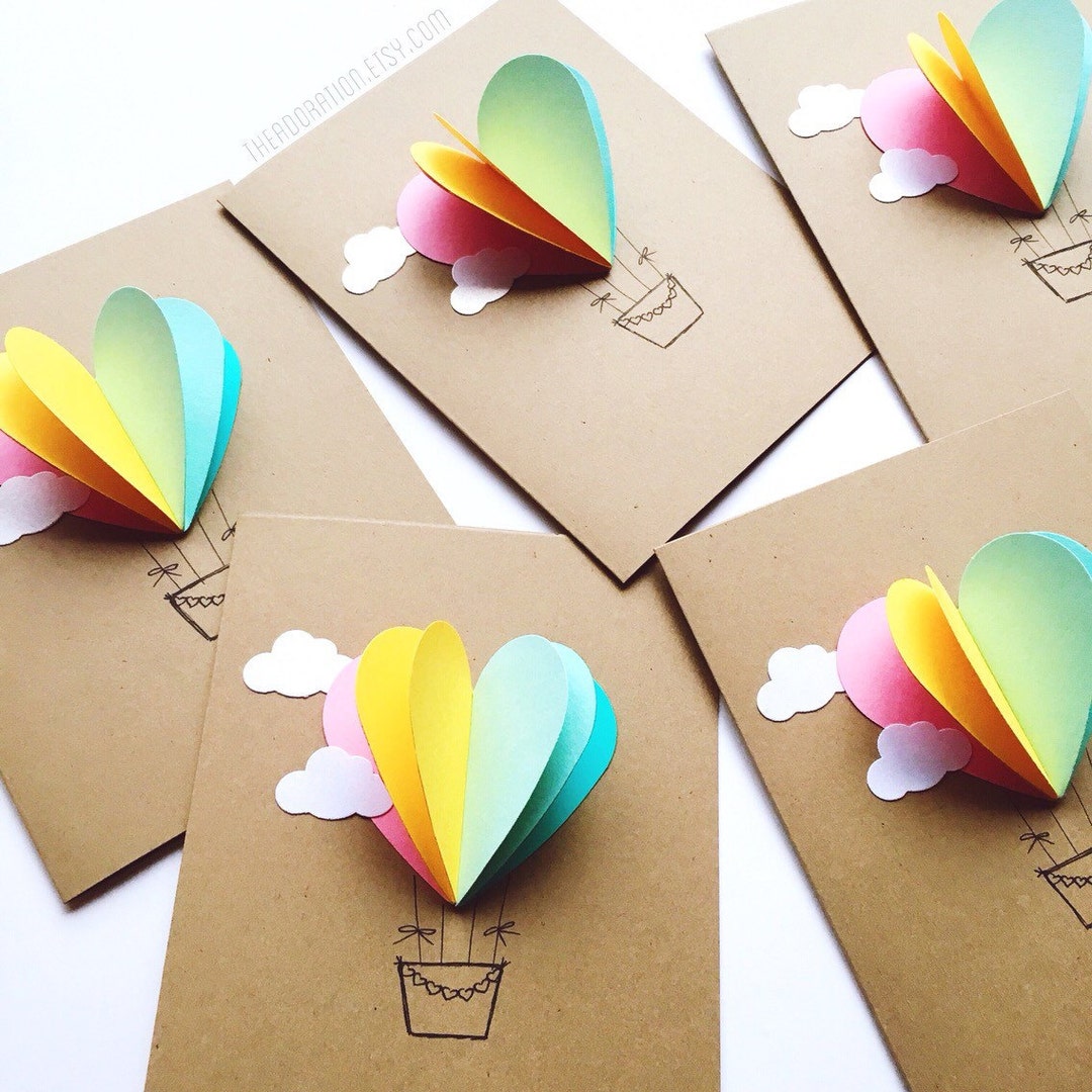 Rainbow Heart Hot Air Balloon Card Set - Etsy